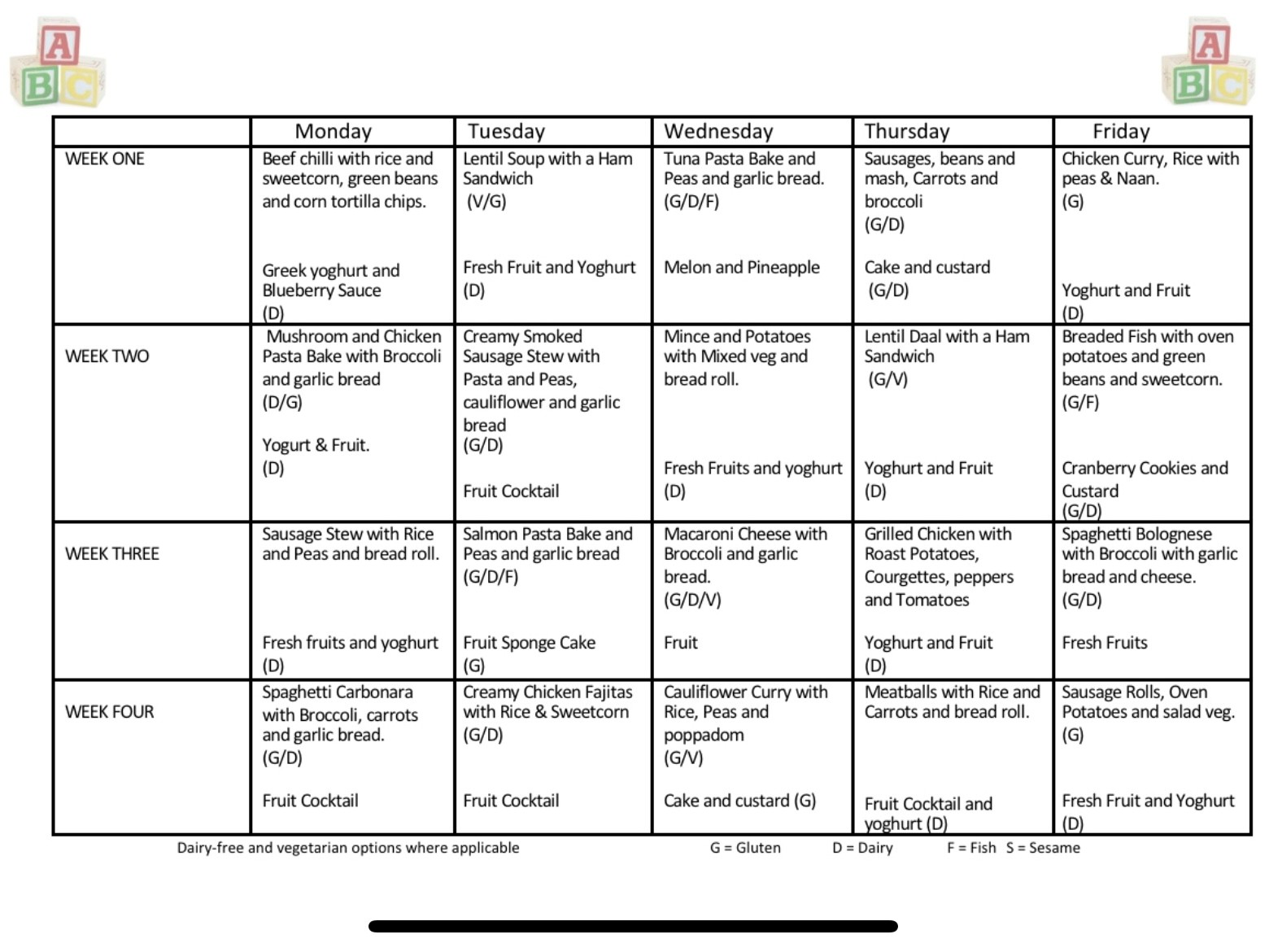 Menu – Argyle Bridge Children's Nursery